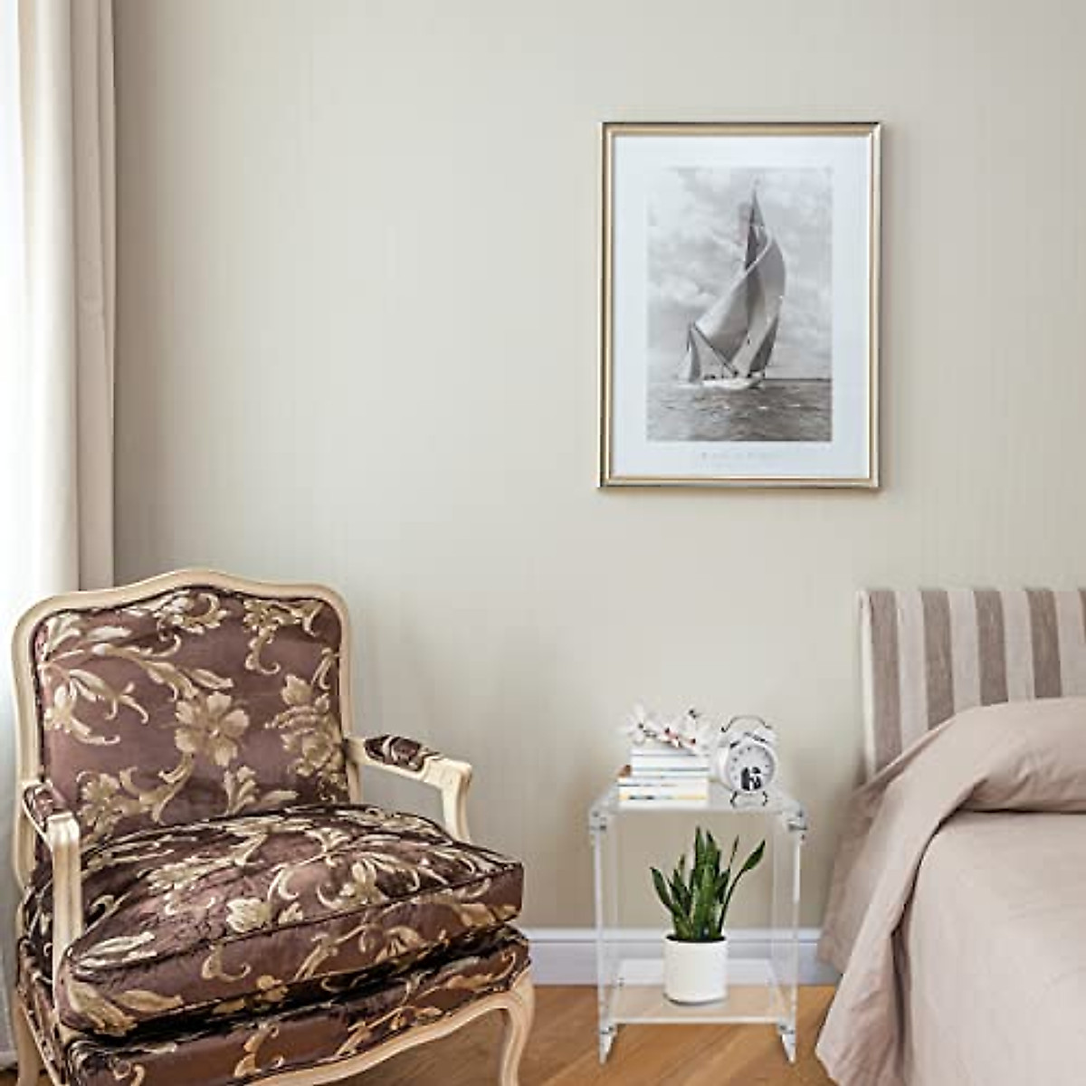 Sumerflos Acrylic Small Frame Side Table/End Table/Easy Assembly, Nightstand for Living Room Bedroom Home Decor- Clear