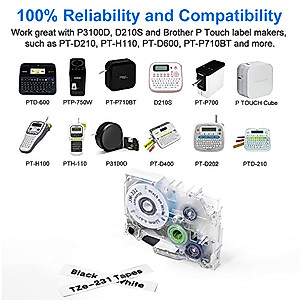MarkDomain Replacement for Brother TZe-231 TZ-231 P Touch TZe TZ Tape 12mm 0.47 inch Laminated Black on White Label Tape, Compatible with Brother PT-D210 PT-D220 PT-H110 PT-D600 Label Makers, 3-Pack