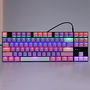 ciciglow Mechanical Gaming Keyboard, 87 Keys 26 RGB Color Backlit Ultra Slim Wired USB Keyboards with Blue Switch, Waterproof Wired USB Keyboards, 26 Kinds of Backlight Mode Switching(Pink