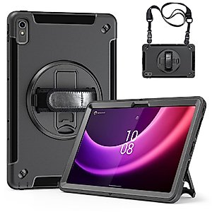 Junfire Protective Case for Lenovo Tab P11 2nd Gen 2023, Shockproof Rugged Cover Lenovo Tab P11 Gen2 11.5 Inch TB350FU/TB350XU with Kickstand/Hand Strap/Shoulder Strap-Black