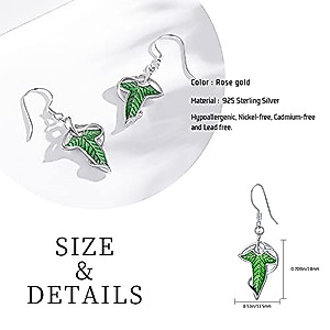 Lord of The Rings Jewelry 925 Sterling Silver Green Leaf Drop Earrings Lord of The Rings Christmas Stocking Stuffers Gifts for Women