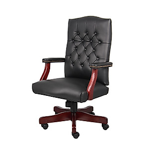 Boss Office Products Classic Executive Caressoft Chair with Mahogany Finish in Black