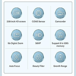 Teens Small Camera, 58MP 2.88 Inch IPS Screen 4K Digital Camera Automatic Beauty Mode 16X Zoom Slim and Lightweight for Vlogging (Gold)