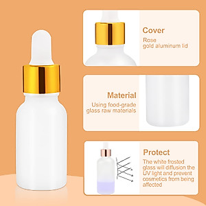 6 Pack,Frosted Glass Dropper Bottle for Essential Oils,Empty Glass Liquid Holder With Glass Eye Dropper,Golden Caps Travel Perfume Cosmetic Container-Pipette&Funnel included (15ml/0.5 fl oz)
