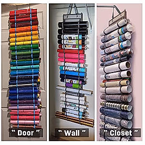 shiningwaner Vinyl Storage Organizer with 48 Compartments, Vinyl Roll Holder Wall Mount/Over The Door, Hanging Organizer Storage Rack For Craft, Blue