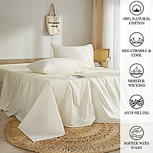 LifeTB Cream White Microfiber Duvet Cover Set Twin / 3 Piece Cream White Cooling Sheets Set Twin (1 Duvet Cover, 2 Pillowcases / 1 Flat Sheet, 1 Fitted Sheet, 1 Pillowcase)
