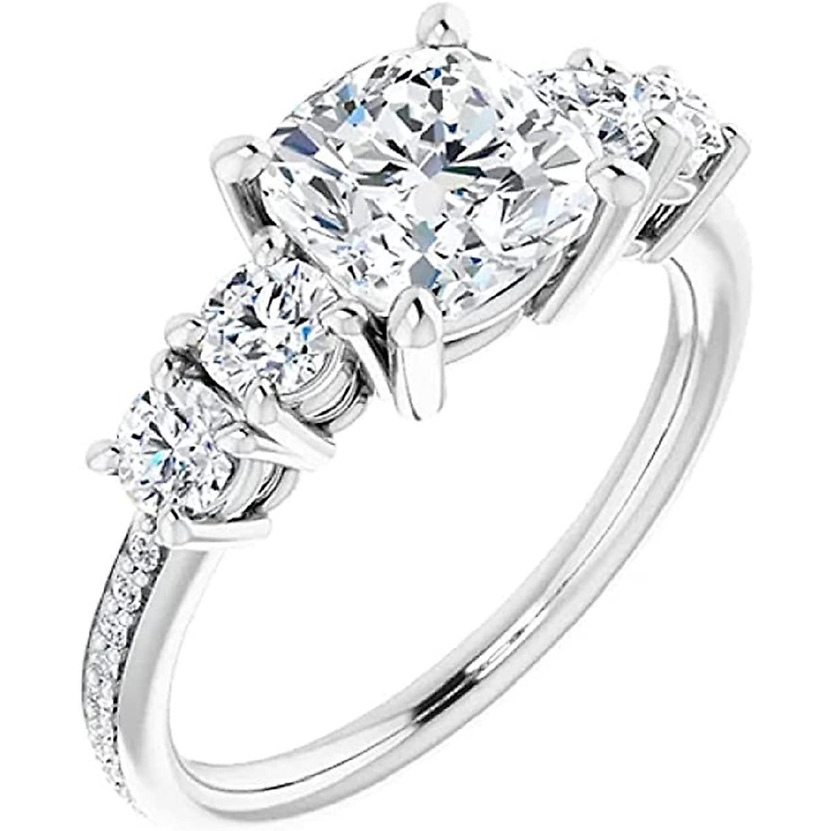 Moissanite World Cushion Cut 3.00Ct, VVS1 Clarity, Moissanite Diamond, 925 Sterling Silver Ring, Five Stone Promise Ring, Bridal Ring, Engagement Ring, Party Jewelry (5.5)