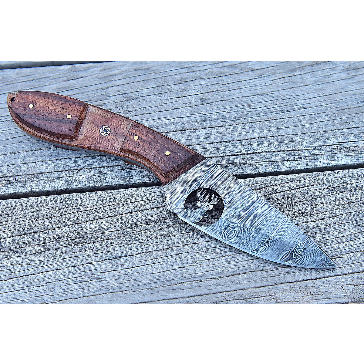 Damascus Hunting Knife - Handmade Knife, Hand Forged Fixed Blade Knife, Camping Knife & Hunting Knives - Gift Knives & Bowi Knives with Rose Wood Handle - Leather Knife Sheath