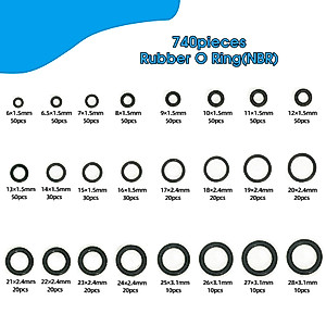 Boatsea 740pcs Rubber O Ring Assortment Kits 24 Sizes Sealing Gasket Washer Made of Nitrile Rubber NBR for Automotive Repair, Plumbing and Faucet, Air or Gas Connections, Resist Oil and Heat O-Rings