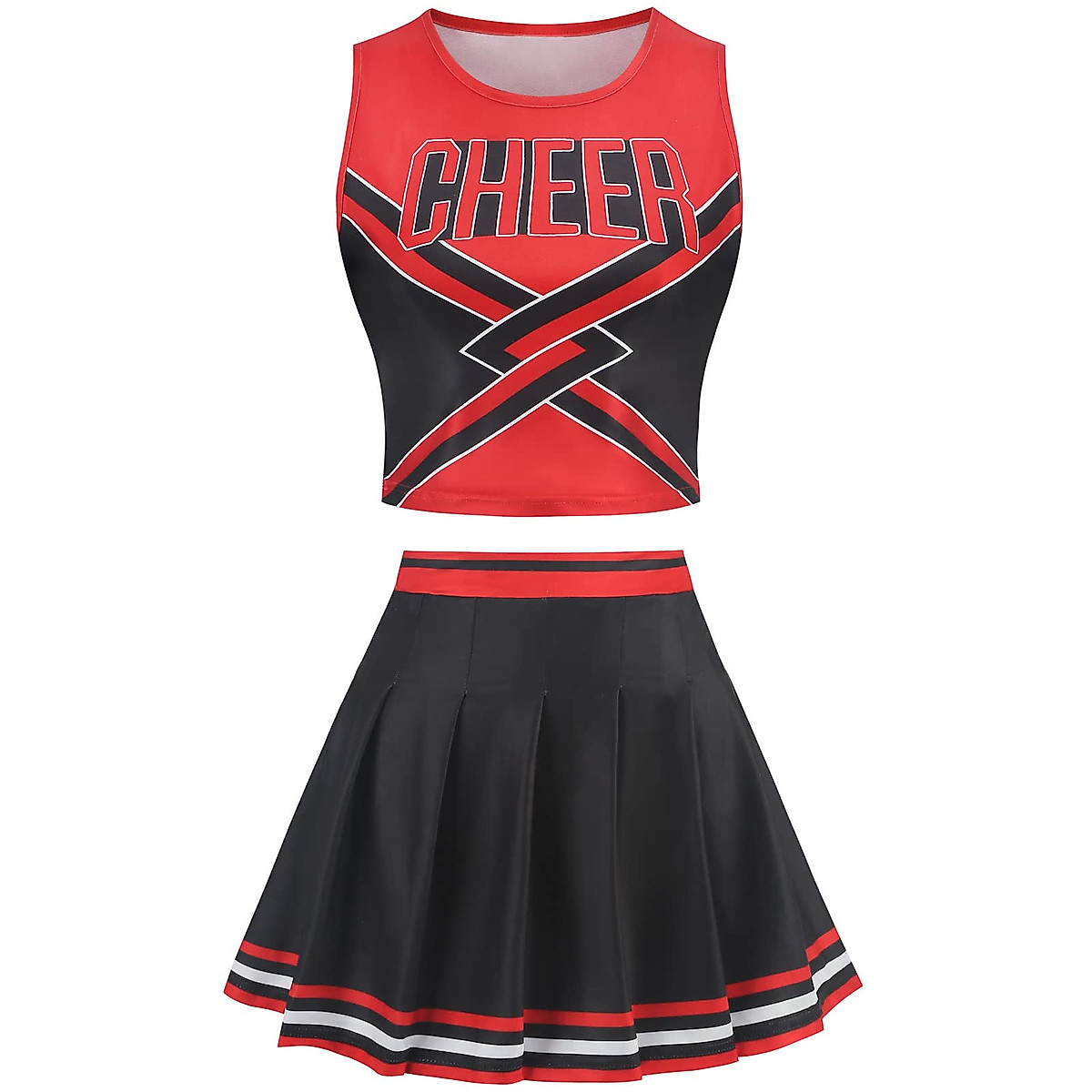 GRAJTCIN Cheerleader Costume for Women Cheerleading Uniform School Girls Dress Teenager Cheer Outfit Halloween Costume (XXS, Black)
