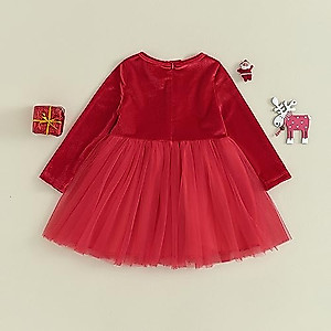 Infant Toddler Girls Christmas Dress Outfit Long Sleeve Ruffle Collar Princess Lace Dress Vintage Newborn Baby Clothes (K-Patchwork-Red, 6-12 Months)