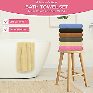 QUBA LINEN Bamboo Cotton Bath Towels-27x54inch - 6 Pack Shower Towels - Light Weight, Ultra Absorbent Towels for Bathroom (Multi Color)