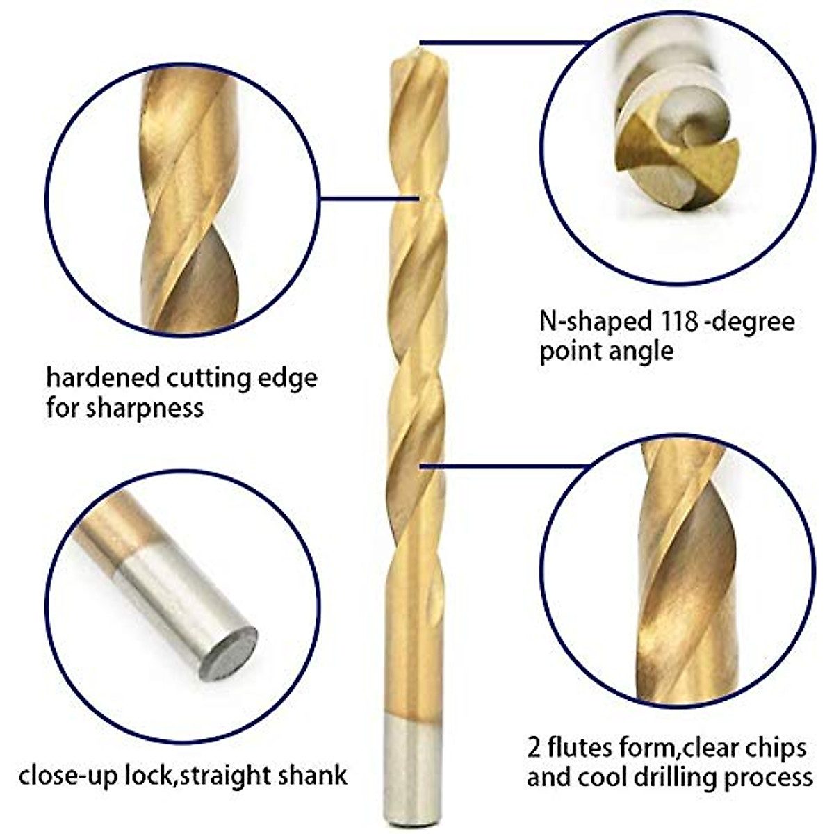 NORTOOLS Drill Bit Set HSS Titanium Coating Drill Bits 29 Pcs Twist Jobber Length Home Tool Kit for Wood and Cast Iron 1/16"-1/2".