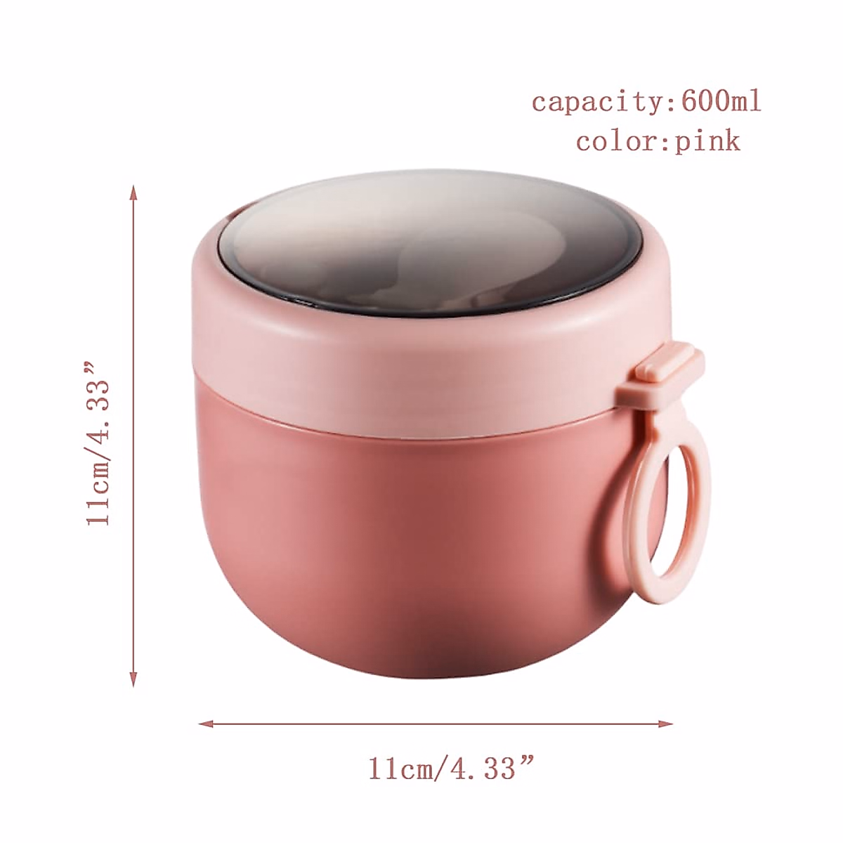 Soup Thermos Wide Mouth Insulated Food Jar Leak Proof Hot and Cold Thermos Bowl Oat Container for Kid Adult 600ML Pink