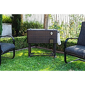 Permasteel 80-Qt Hand-Woven Wicker Patio Cooler with Wheels | Beverage Rolling Cooler for Backyard Deck, PS-A208-BB, Outdoor Drink Cart, Rattan Style, Brown