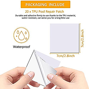 lwqoa 20 Pack TPU Repair Patch Self Adhesive Pool Patch Air Bed Patch Repair Kit for Swimming Pools Swimming Ring Air Bed Inflatable Boats Inflatable Toys 2.8 x 2.8 20 Count Pack of 1