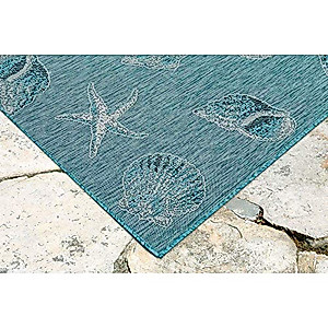 Liora Manne Shells Aqua Indoor Outdoor Area Rug, 1'11" x 7'6"