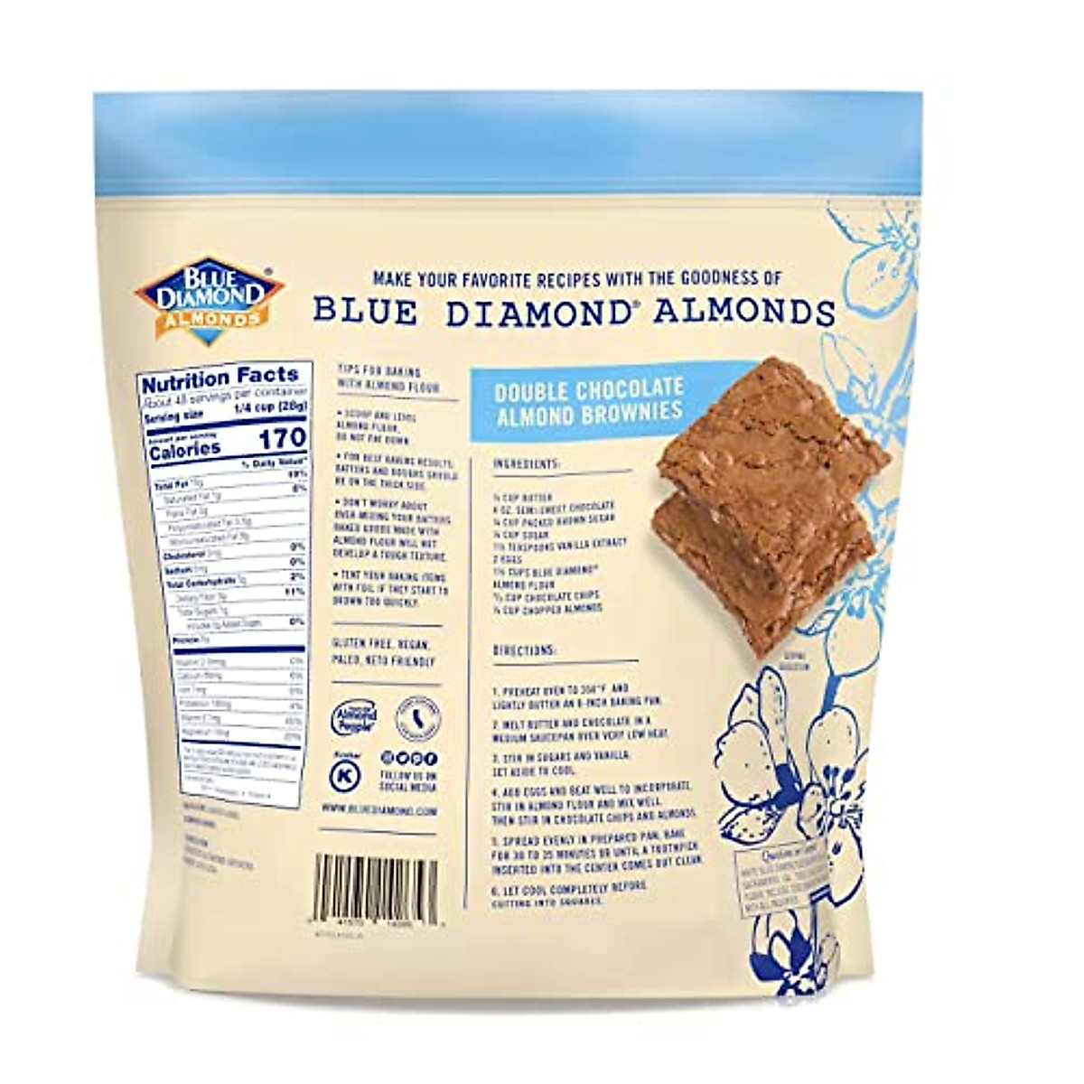 Blue Diamond Almonds Almond Flour, Gluten Free, Blanched, Finely Sifted, 48 oz