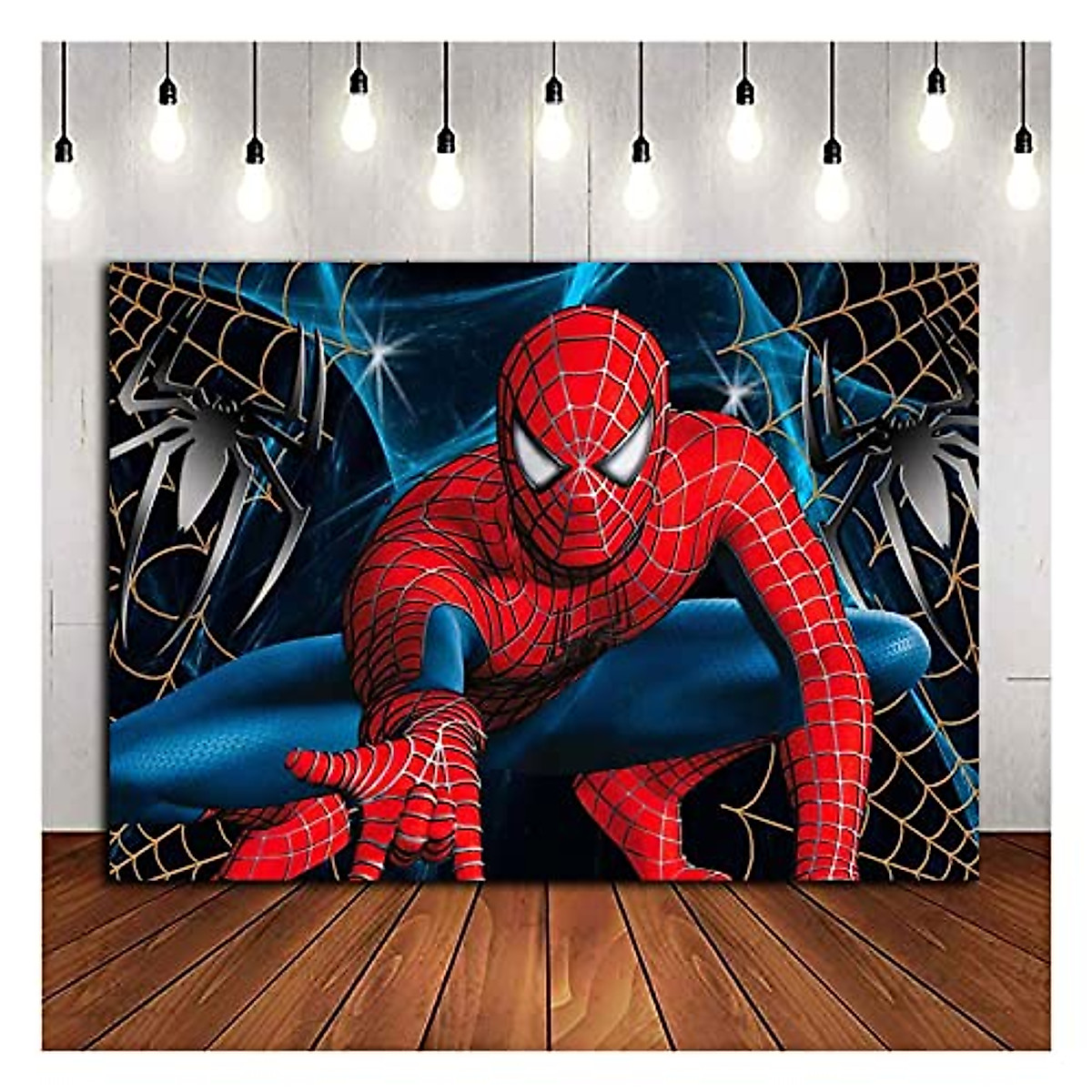 Spiderman Photography Backdrops 7x5ft Red Superhero Photo Background for Baby Shower Kids Happy Birthday Spiderman Decoration Cake Table Banner