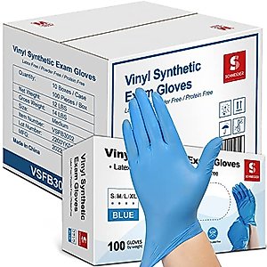 Schneider Blue Vinyl Synthetic Exam Gloves, Small, Case of 1000, 4-mil, Powder-Free, Latex-Free, Non-Sterile, Disposable Gloves