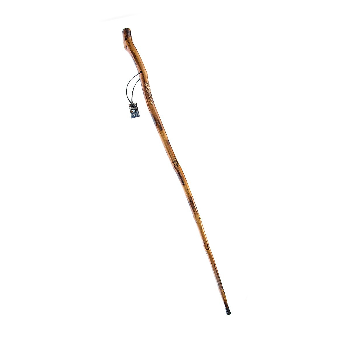 SE 60-Inch Natural Wood Walking Stick with Root Head & Steel Tip - Hand-Carved Floral Design, Huangtang Wood, Grooved Grip - WS631-60RH