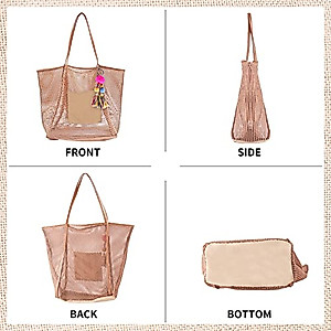 Genovega Mesh Woven Beach Tote Bag Sandproof for Women, Extra Large Oversized XL Womens Big Canvas Waterproof Totes Bags Pockets Best Family Essentials Accessories Stuff