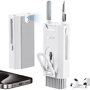 Aijeff Cleaner Kit for Airpod, Phone Cleaning Kit, Screen Cleaner with Spray and Microfiber Cloth, Multifunctional Keyboard Cleaner kit for Laptop, Earphone, Smartphone, Tablet-White