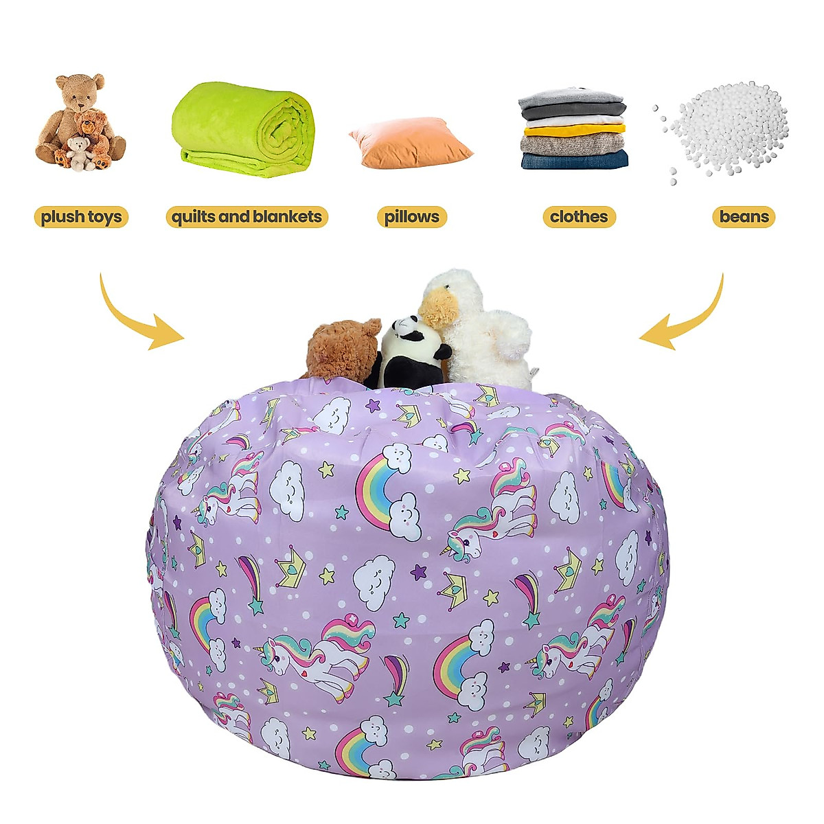 Bean Bag Chair for Kids 32'' Stuffed Animal Storage Beanbag Chairs,Toddler Toy Storage Organizer for Girls and Boys,Cover(No Filling) Only