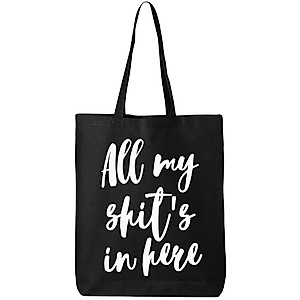 zerogravitee All My Shit's in Here Cotton Canvas Tote Bag in Black - One Size