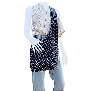 Handmade Cotton Cross body Shoulder Sling Bag (Black/w White Polka Dot)