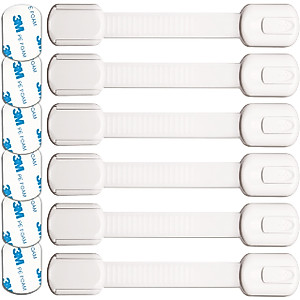 Baby Proofing Safety Cabinet Locks - Child Proof Latches for Dresser Drawer Cupboard Doors Closet Oven Refrigerator Fridge - Adjustable Childproof Straps by Oxlay - White - 6 Pcs