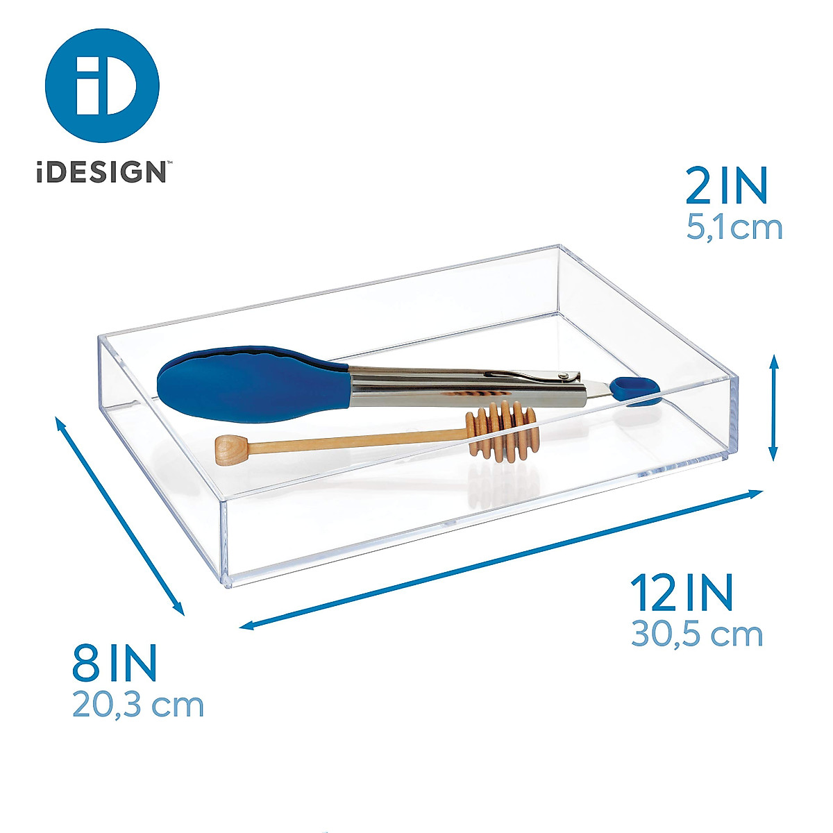 iDesign Clarity Plastic Drawer Organizer, Storage Container for Vanity, Bathroom, Kitchen Drawers, 8" x 12" x 2", Clear