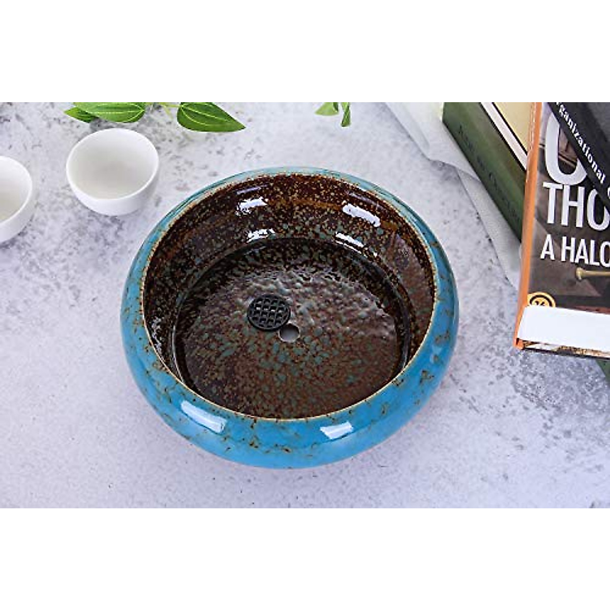 VanEnjoy 7.3 inch Round Large Shallow Succulent Ceramic Glazed Planter Pots with Drainage Hole, Bonsai Pots Garden Decorative Cactus Stand Flower Container (Blue)