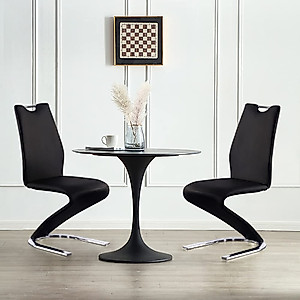 Dining Chairs Set of 2, Modern Simple Kitchen & Dining Room Chairs with Comfortable Ergonomics Back Faux Leather Chair and Carbon Metal Chair Legs