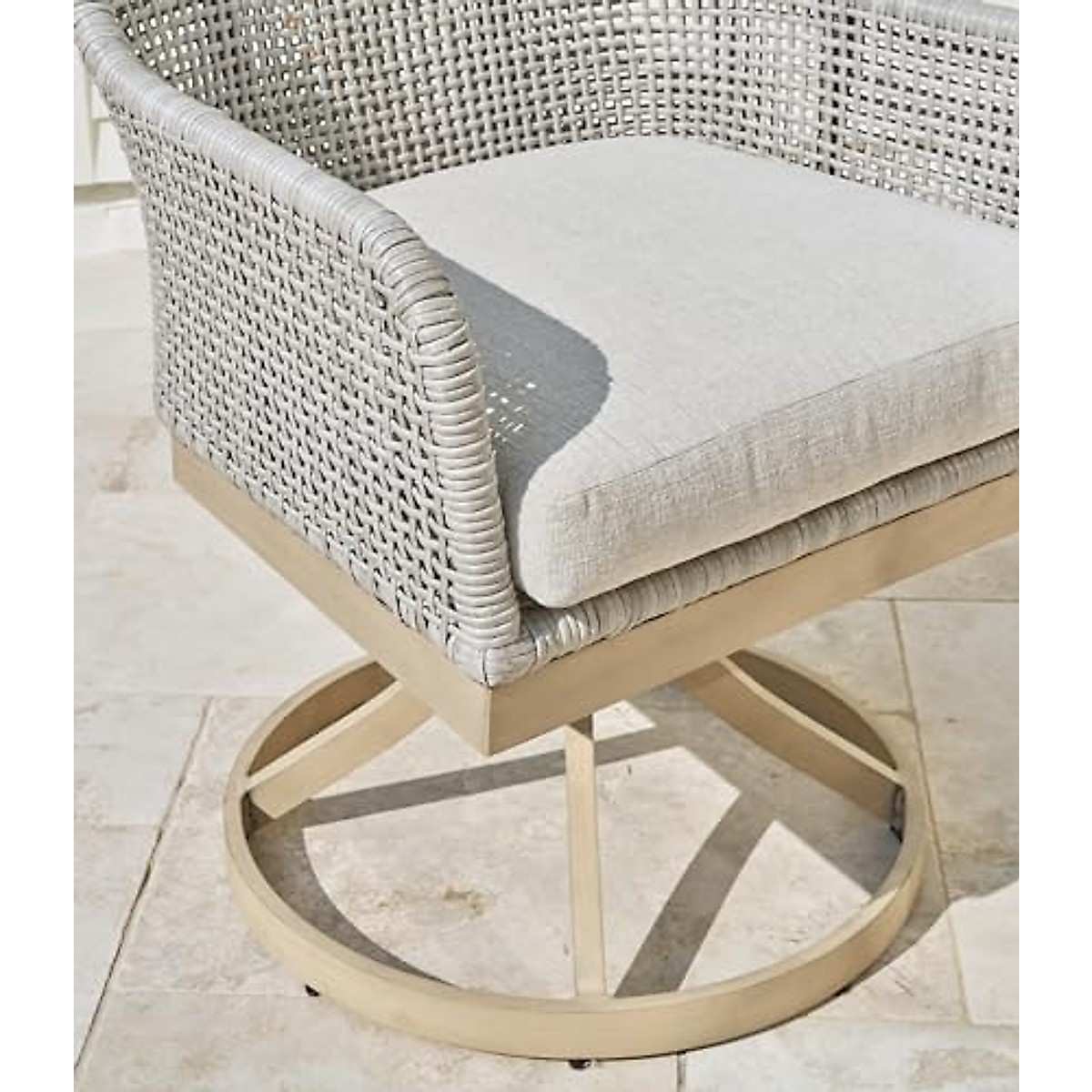 Signature Design by Ashley Seton Creek Outdoor Swivel Dining Chair, Set of 2, 25" W x 26" D x 36" H, Light Brown & Light Gray