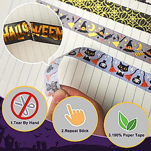 16 Rolls Halloween Washi Tape Holiday Masking Tape Black Halloween Stickers Glod Foil Decorative Tape for Halloween Scrapbook Journal DIY Craft Gift Wrapping（Halloween