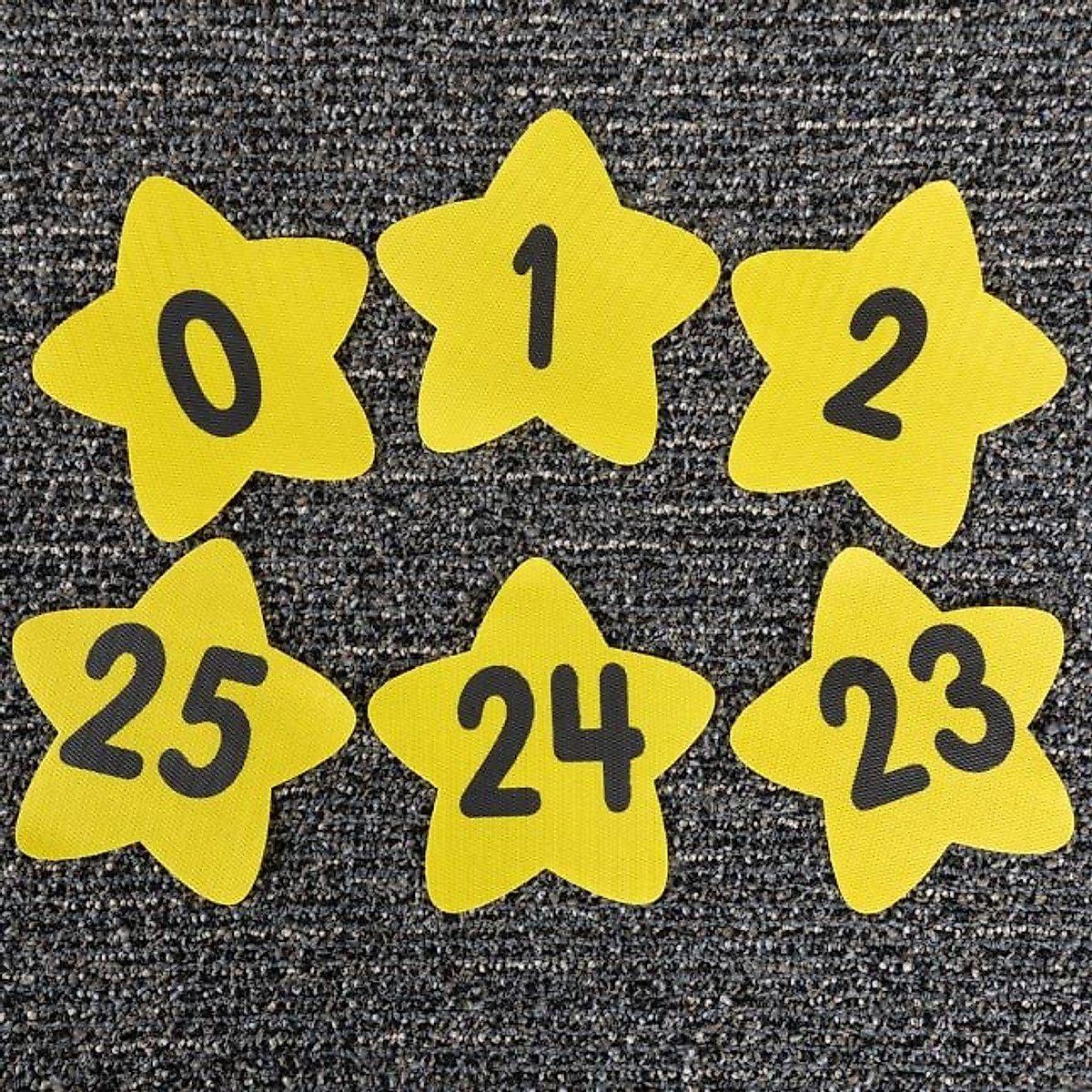 Really Good Stuff Carpet Mark-Its – Numbers 0-25, 5” by 5” (Set of 26) – Star-Shaped Yellow Carpet Spots - Assign Floor Seating, Play Games – Durable, No-Slide Back