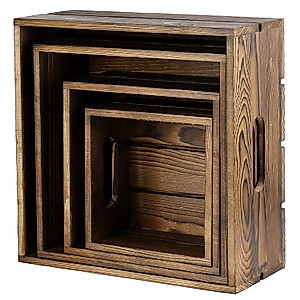 MyGift Burnt Wood Cupcake Stand, Nesting Cake Stand, Appetizer and Dessert Riser, Wooden Crate Style Storage Organizer, Set of 4