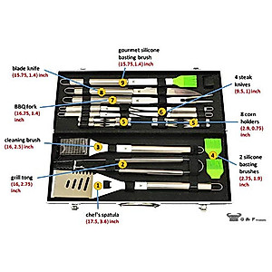 G & F 20-Piece Stainless-Steel BBQ Tool Kit, Strong, Sturdy, Heavy Duty Grilling Tool Kit in Portable Aluminium Carrying Case, Dishwasher Safe