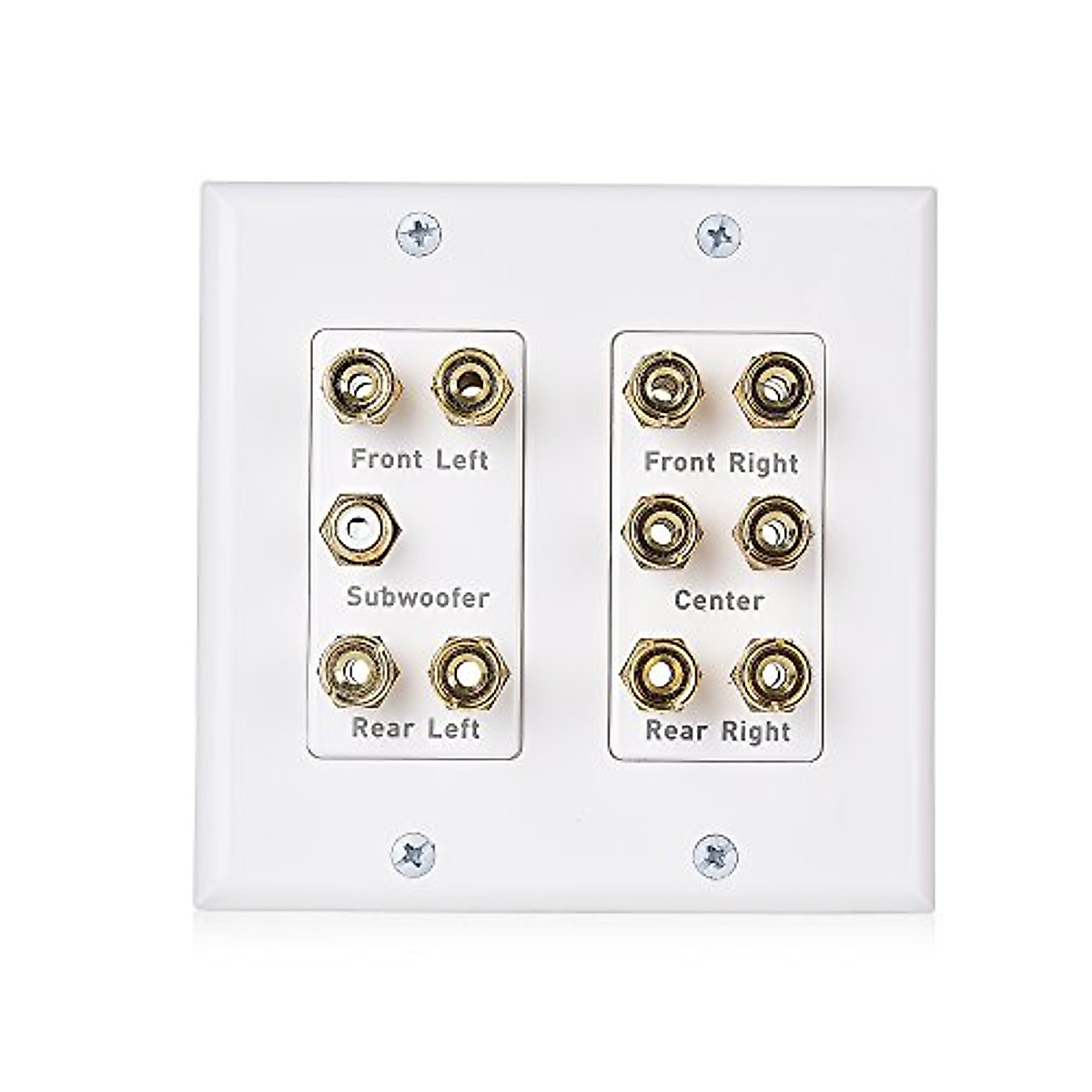 Cable Matters Double Gang 5.1 Speaker Wall Plate (Home Theater Wall Plate, Banana Plug Wall Plate) in White
