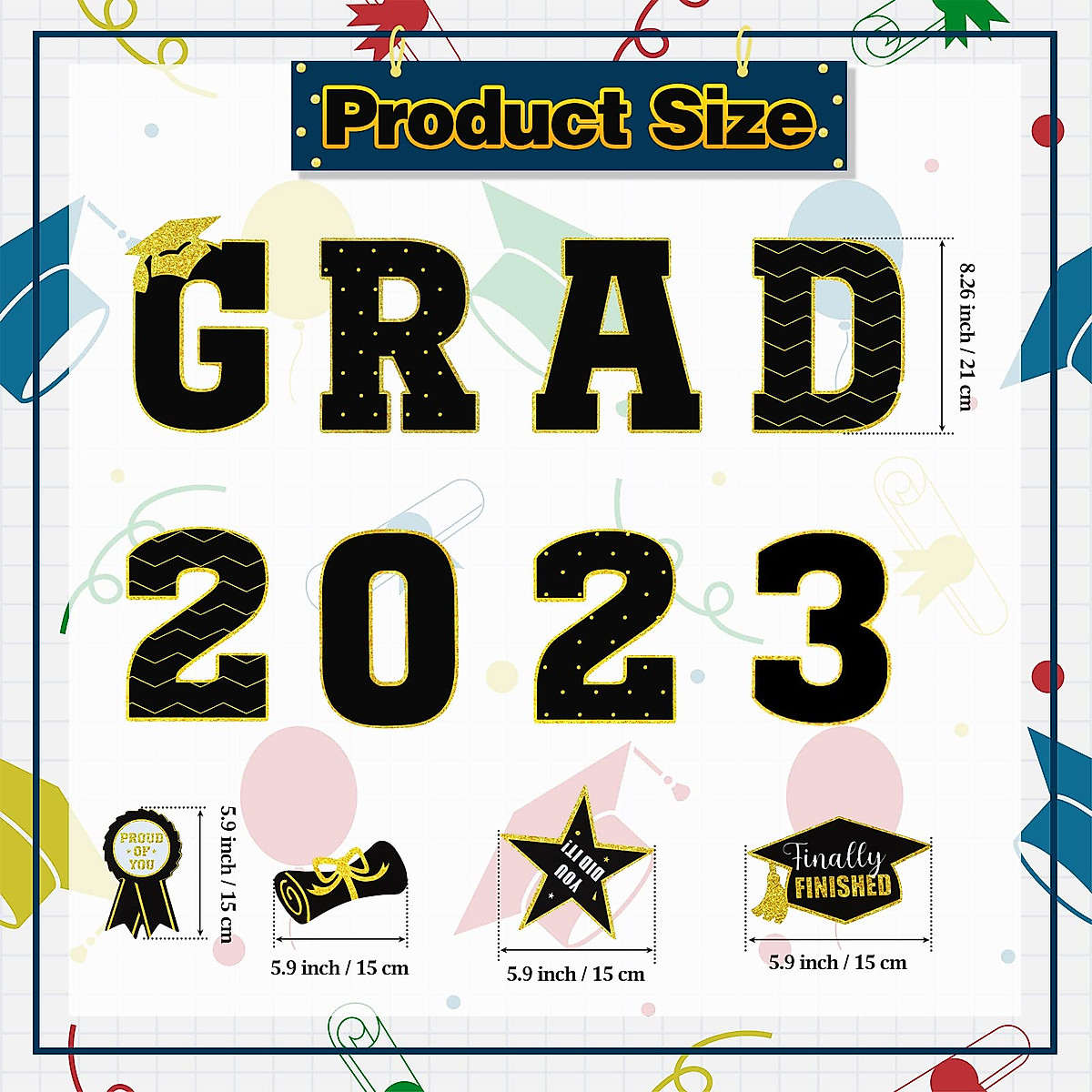 Graduation Car Magnets 12 Pcs 2023 Congrats Grad Garage Door Magnets Decoration Black and Gold 2023 Graduation Car Blackboard Magnets for Graduation Party Decoration Supplies