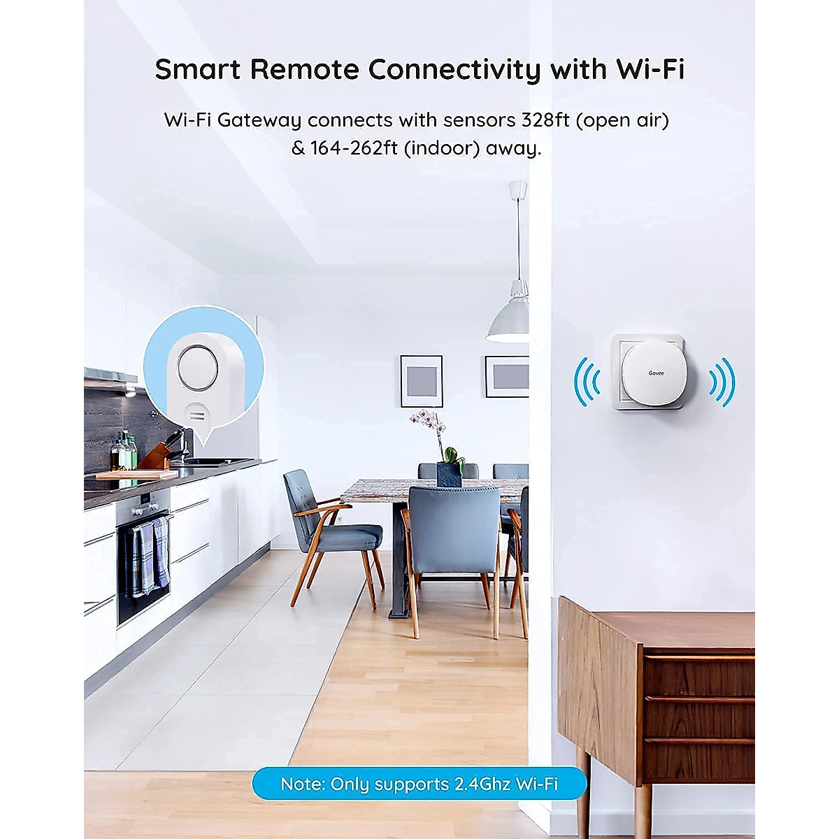 Govee Water Detectors 7 Pack Sensor with 100dB Adjustable Audio Alarm Bundle with Govee WiFi Smart Gateway with Alert Email & APP Push for Home Bedrooms