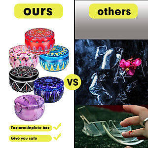 Domivirgo Candle Tins with Lid, 2.5oz 24 Designs Tinplate Cans with Wicks, Wick Holders, Wick Stickers for Candle Making, DIY Arts and Crafts, Small Item Storage