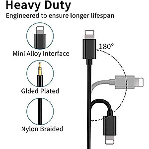 [Apple MFi Certified] AUX Cord for iPhone,2 Pack Lightning to 3.5mm Aux Cable for Car Compatible with iPhone 12/11/XS/XR/X/8/7/iPad/iPod for Car/Home Stereo,Speaker,Headphone - 3.3ft White & Black