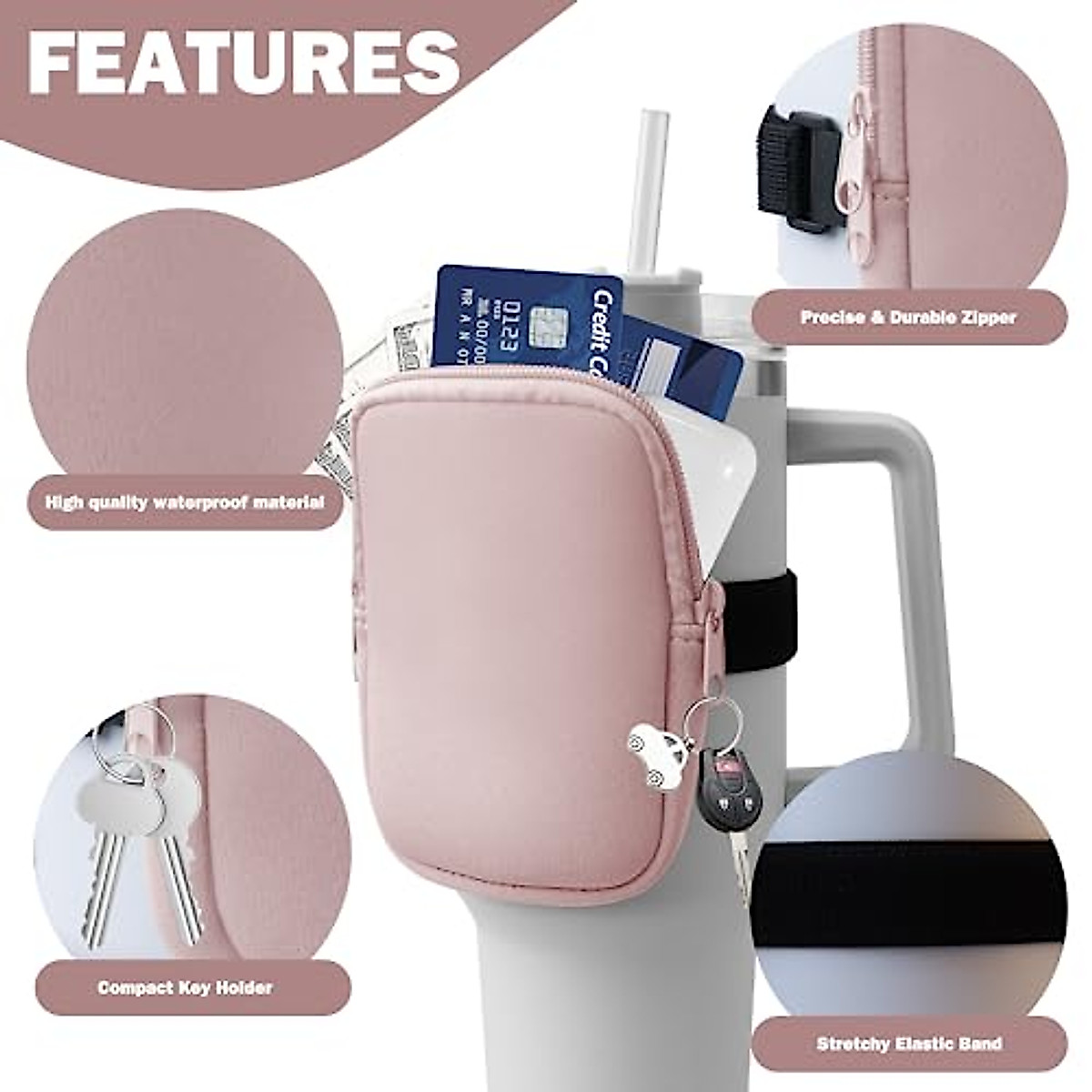 Water Bottle Pouch for Stanley 40 oz Tumbler with Handle - Gym Accessories for Women, Cup Belt Bag Compatible with Stanley/Simple Modern Tumbler Accessories(Pink)