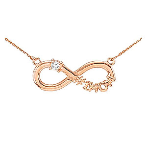 Sideways Crosses Dainty 14k Rose Gold #1 Mom Birthstone CZ Infinity Pendant Necklace