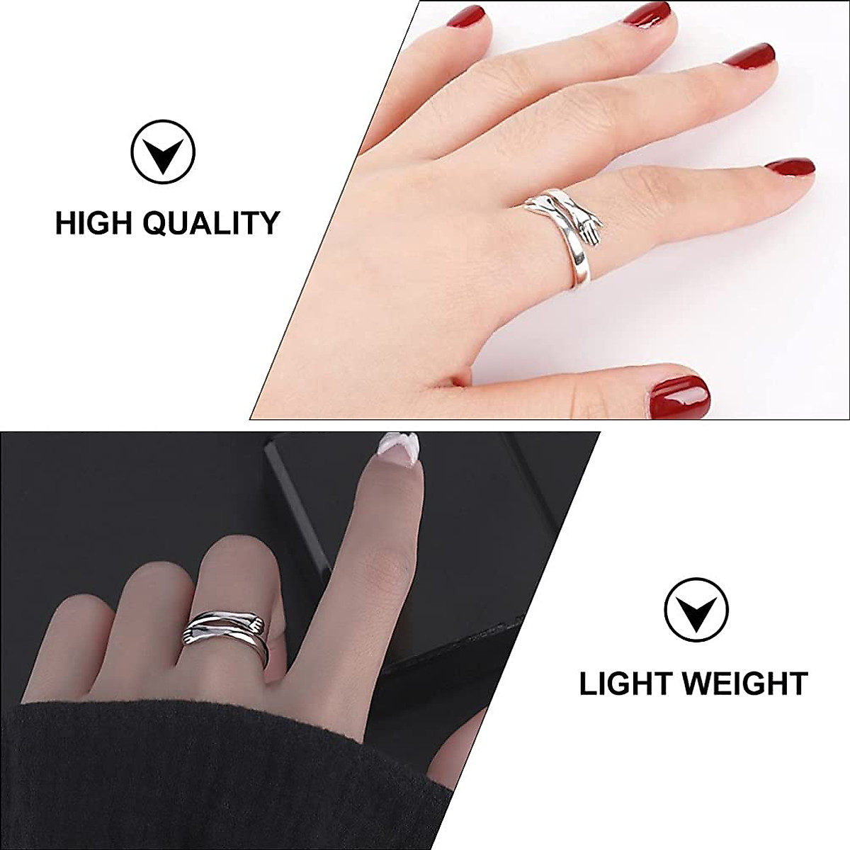 Generic 2pcs Silver Finger Ring 925 Sterling Silver Hug Rings Delicate Unique Open Ring Jewelry Ring Knuckle Decor Couples Wedding Rings