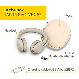 Jabra Evolve2 65 USB-A UC Stereo - Beige Wireless Headset/Music Headphones