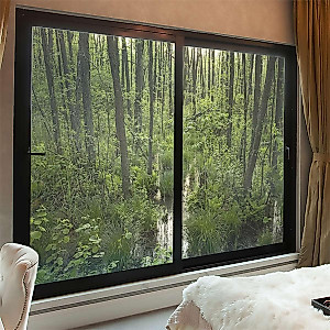 Forest Green Window Privacy Film Frosted Glass Static Cling Bathroom Door Covering Sun Blocking Window Sticker Home Decoration Forest Summer Forest Nature Themed Privacy Film 27.6Wx39.4L-inch x2 Pcs