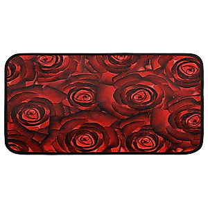 KOBLEN Red Roses Flower Kitchen Rugs Non Slip Washable Absorbent Kitchen Mats 20x39 inch Cushioned Anti Fatigue Kitchen Floor Mats for in Front of Sink